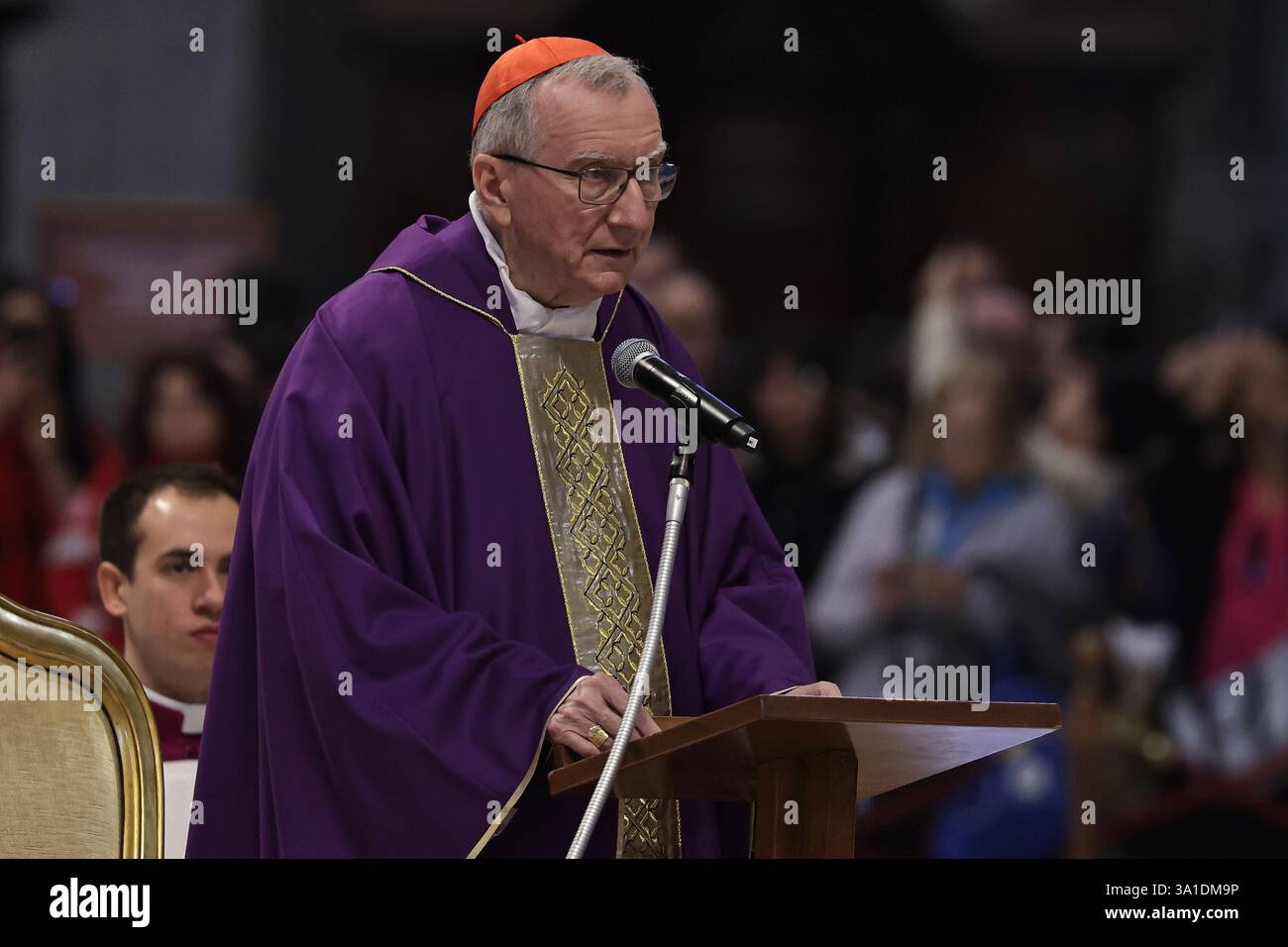 March 8, 2025 - Vatican City. Cardinal PIETRO PAROLIN celebrates mass ...