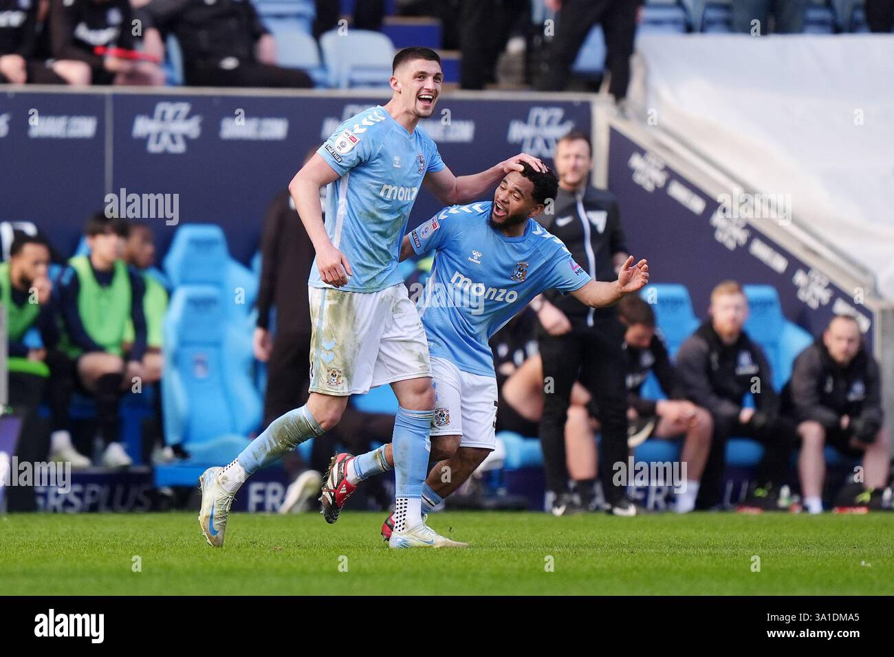 Coventry City's Bobby Thomas (left) celebrates scoring during the Sky ...