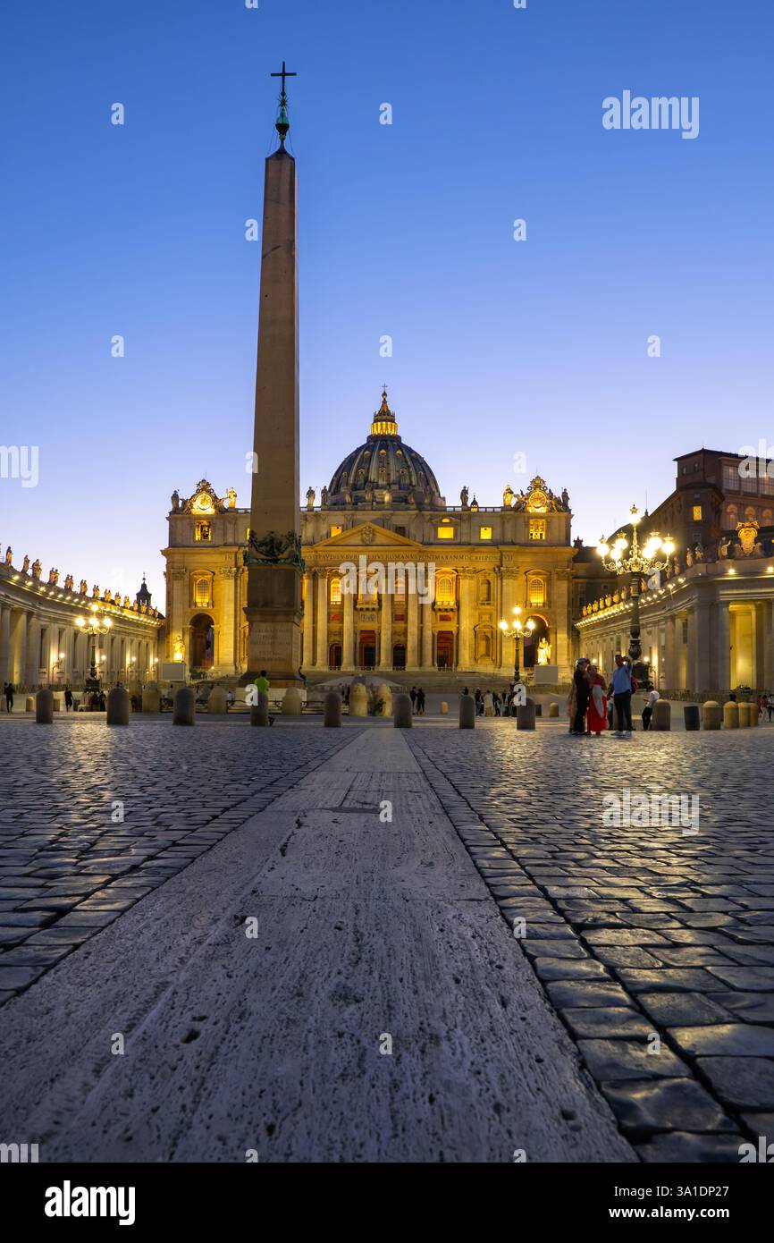 Saint Peter Basilica from St. Peter's Square at dusk in the Vatican ...
