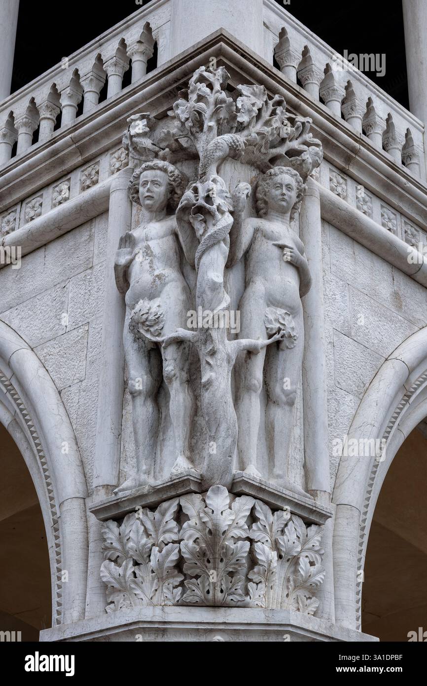 Adam and Eve at Doge Palace (Palazzo Ducale) in Venice, Italy. Medieval ...