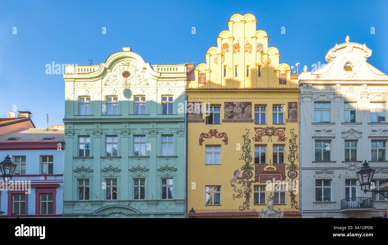 PILSEN, CZECH REPUBLIC - JANUARY 9, 2024: Historical houses in centre ...