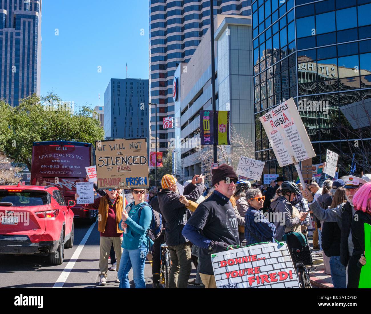 New Orleans, LA, USA - February 17, 2025: Closeup of pro democracy ...