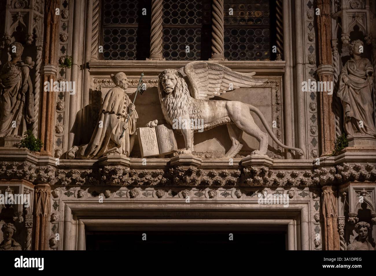 Venice, Italy - Winged Lion of Saint Mark and Doge Francesco Foscari ...