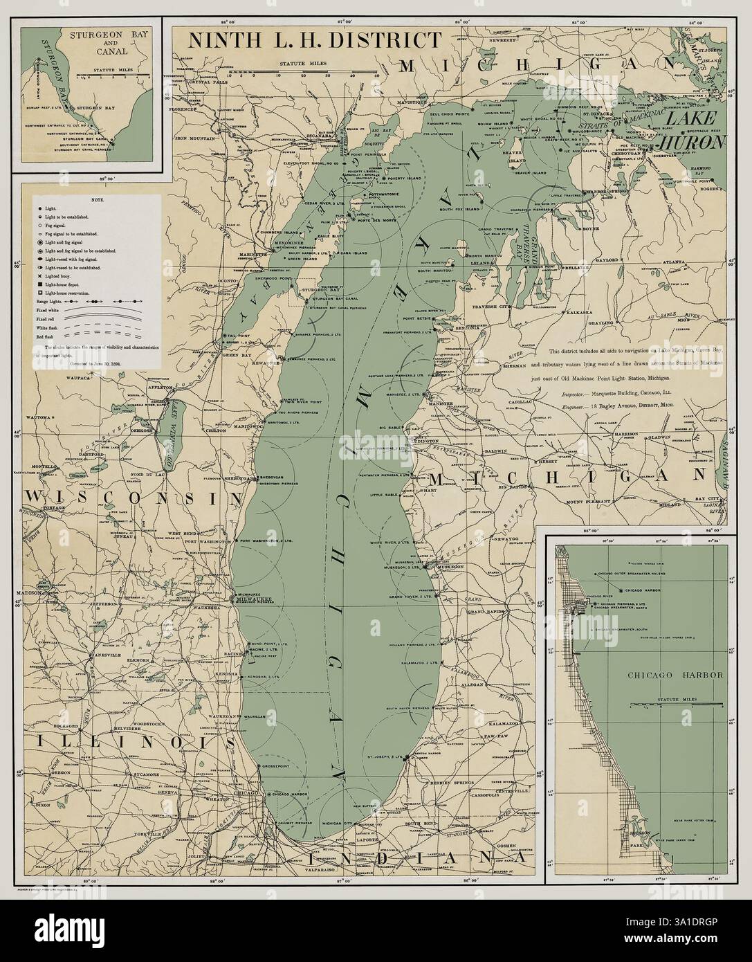 Enhanced, restored reproduction of a map of Lake Michigan and ...