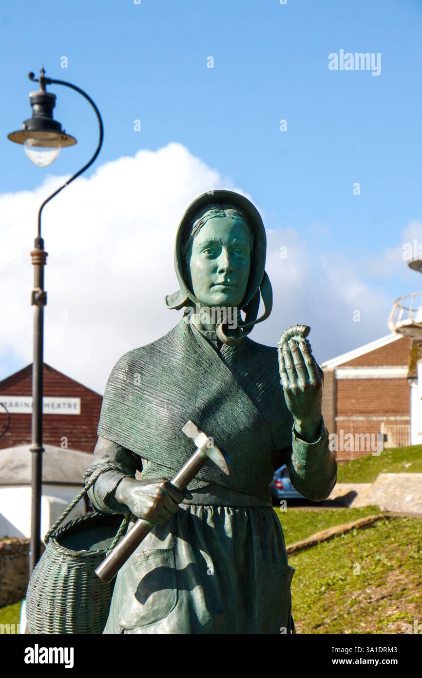 bronze Statue of Mary Anning historic pioneering fossil collector ...