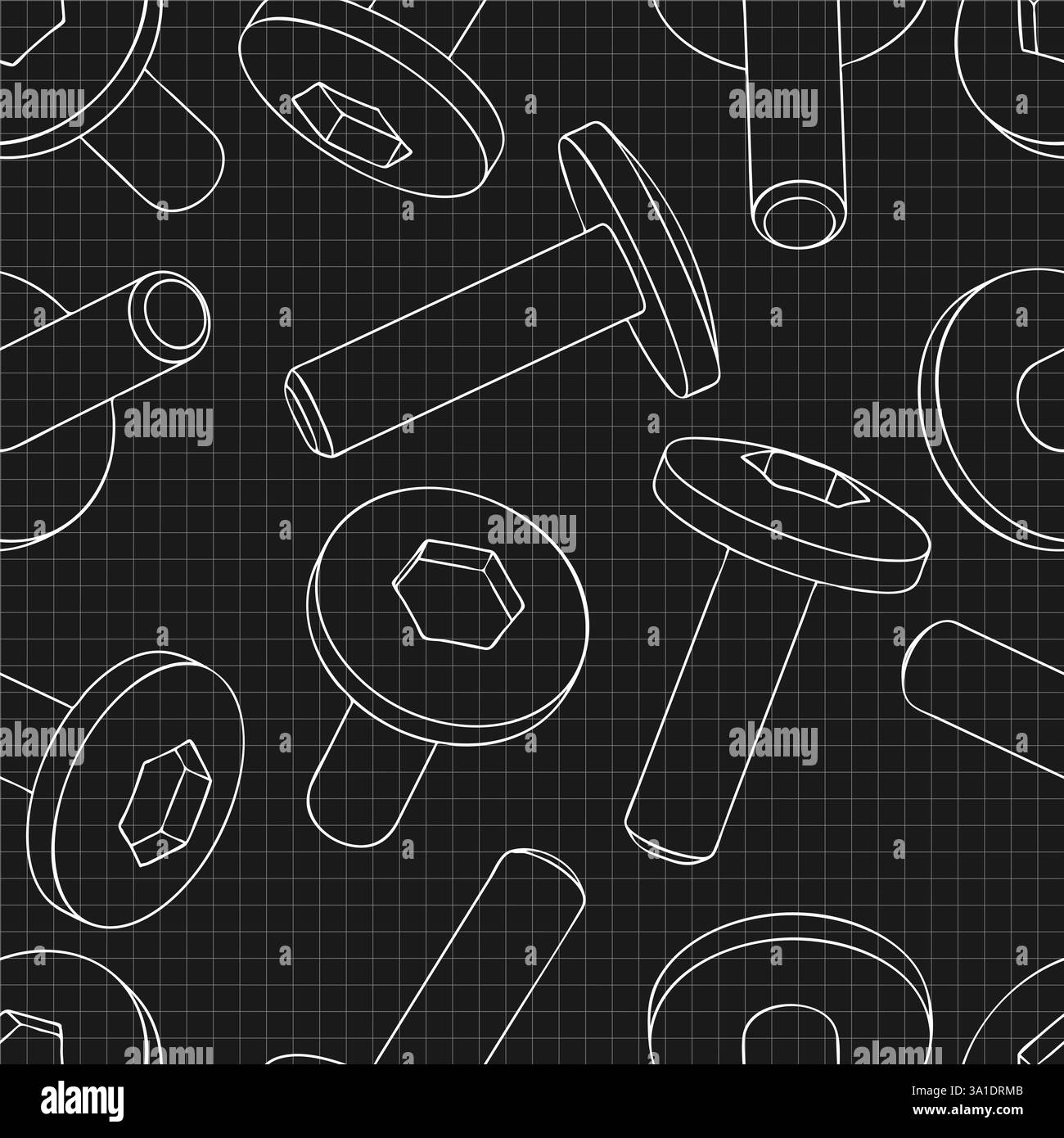 Mechanical engineering drawings on black background. Cutter, assembly ...