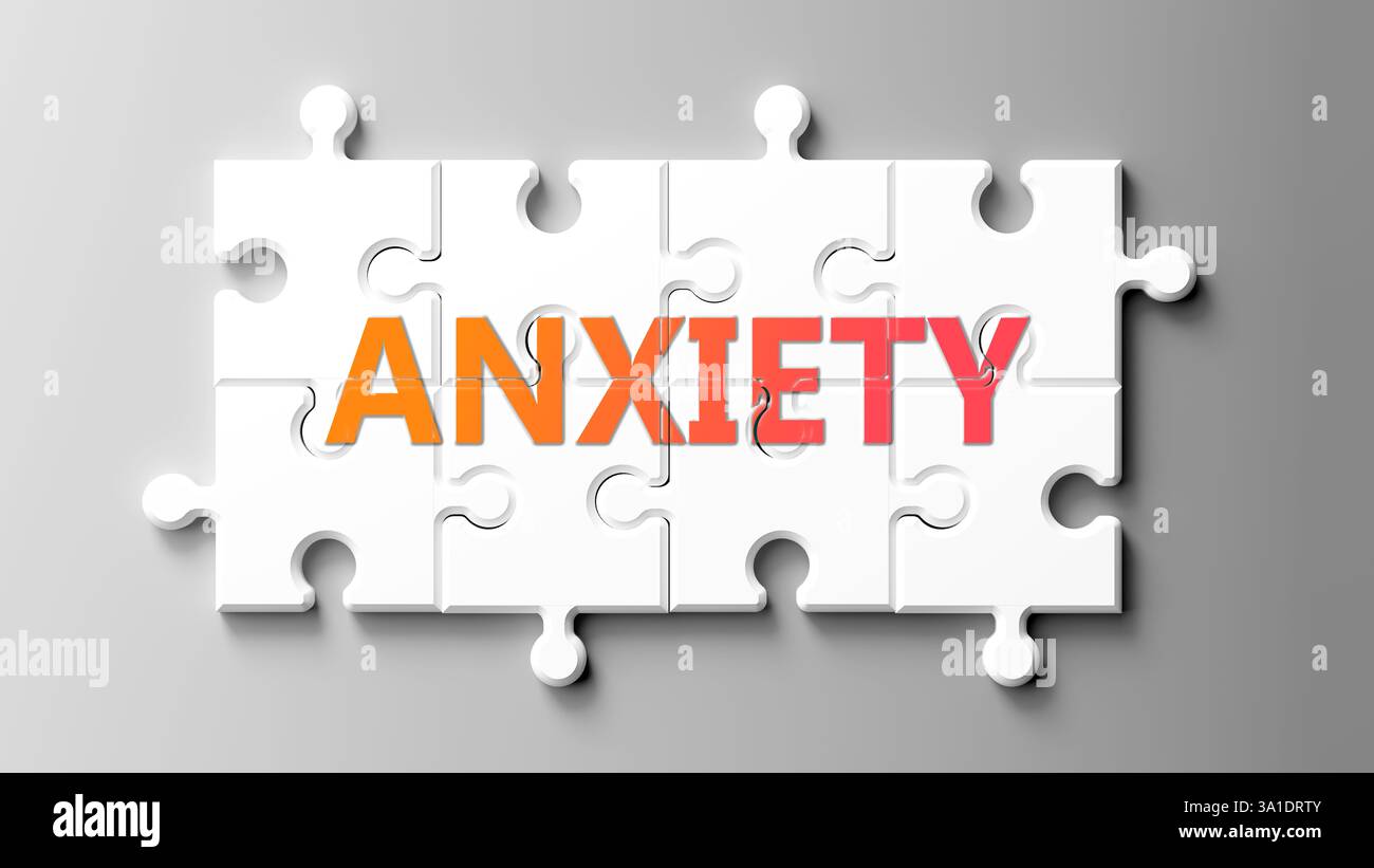 Anxiety as a complex subject, related to important topics spreading around as a word cloud Stock ...