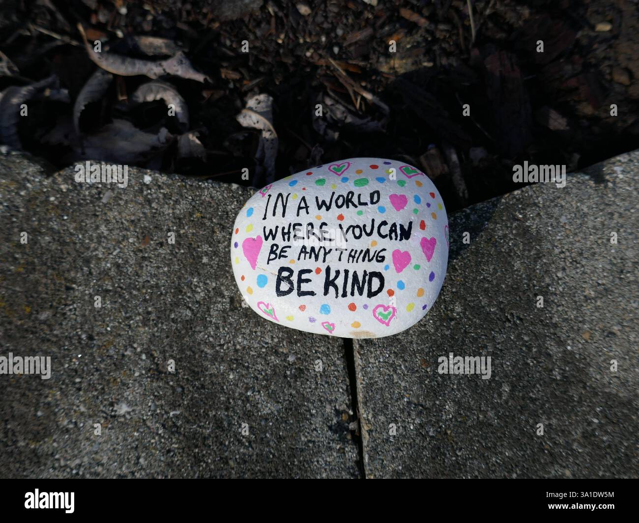 Be kind kindness rock on paver stones Stock Photo - Alamy