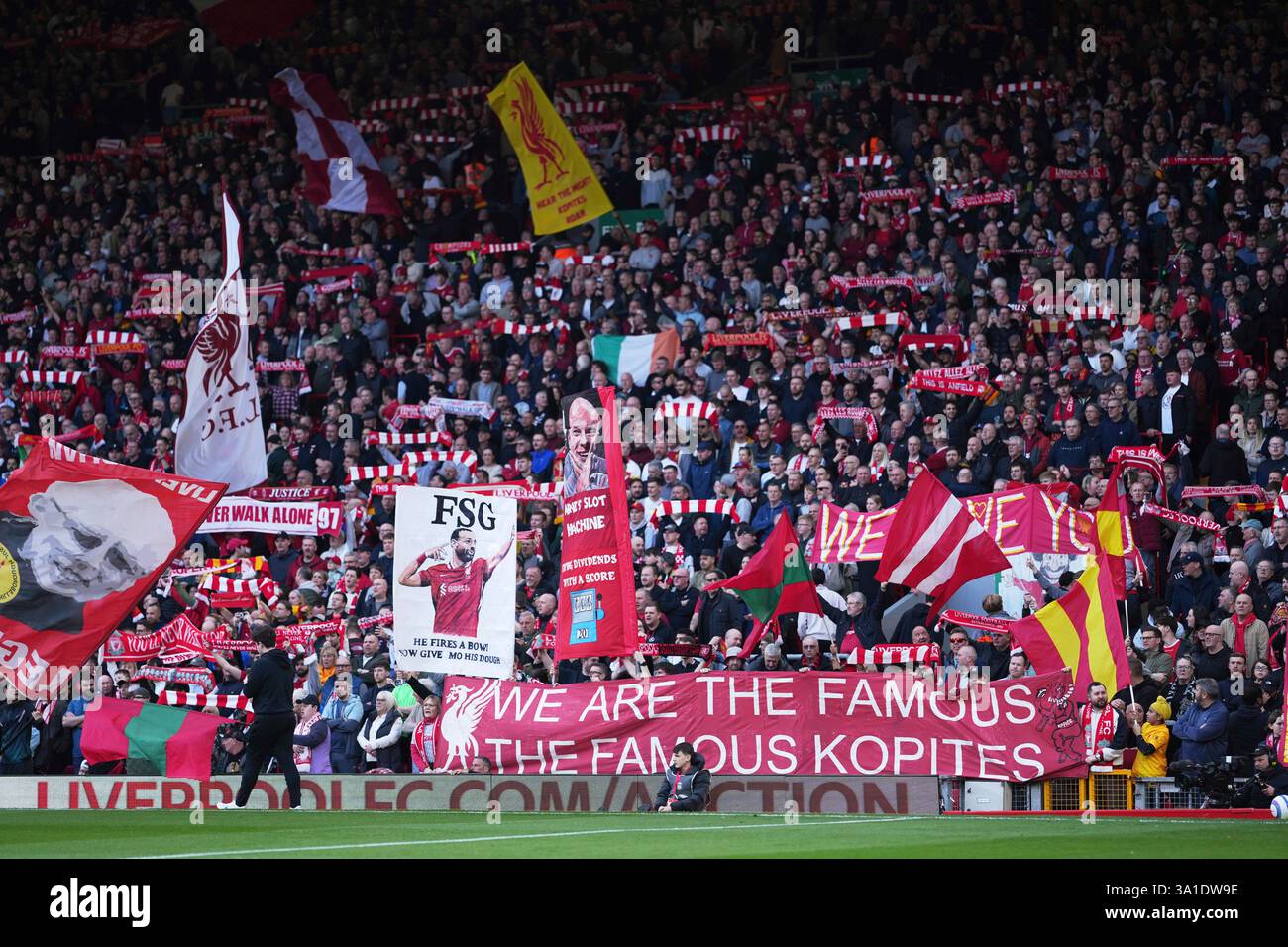 Liverpool fans cheer their team ahead of the English Premier League ...