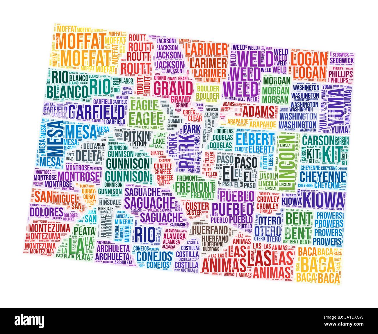 Colorado county word cloud. State shape design. Colorado colored ...