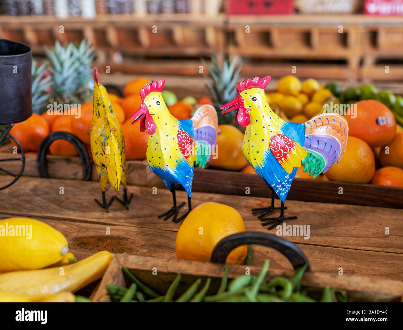 Metal garden art or yard decorations of colorful farm roosters for sale ...