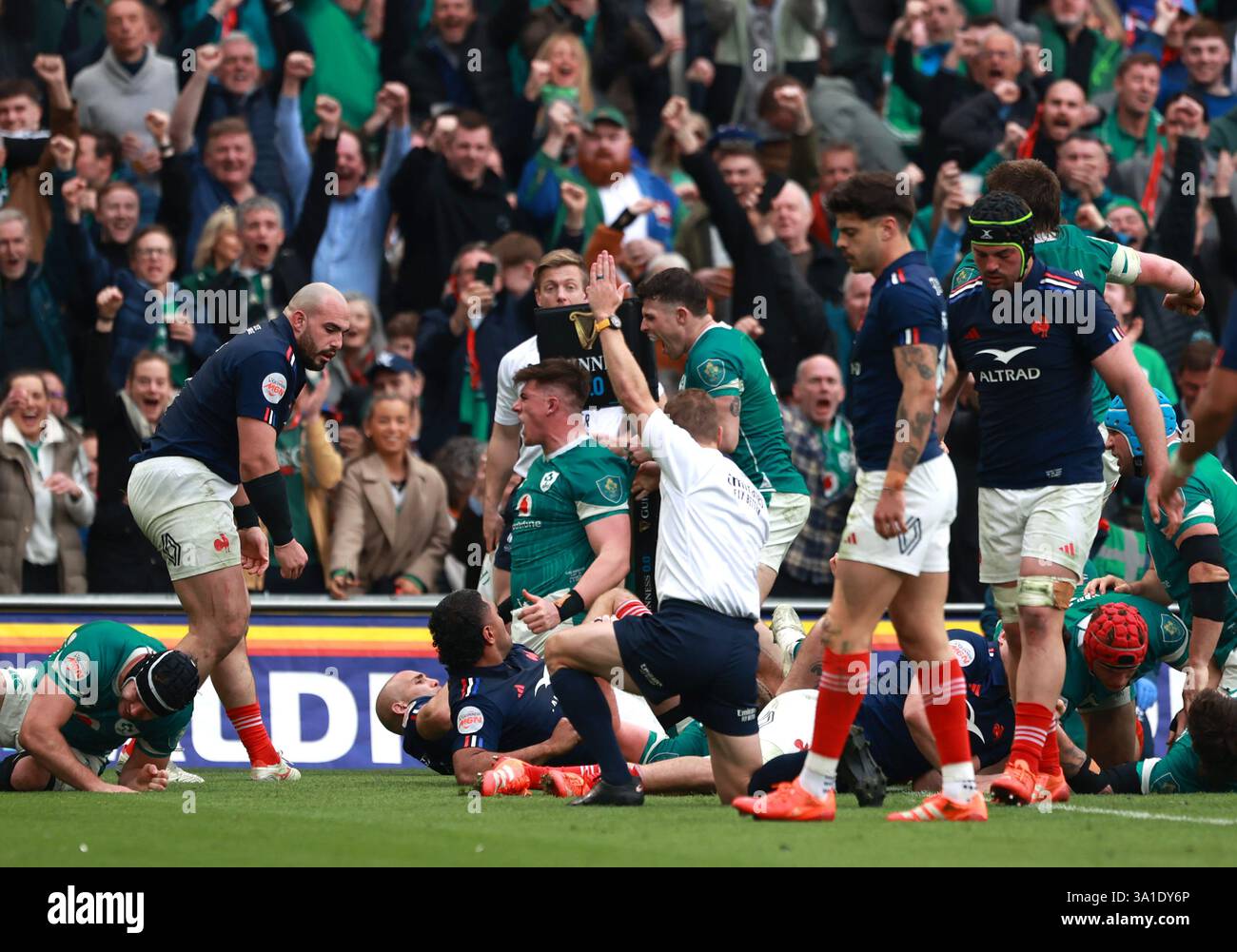Ireland's Dan Sheehan celebrates scoring their side's first try of the ...
