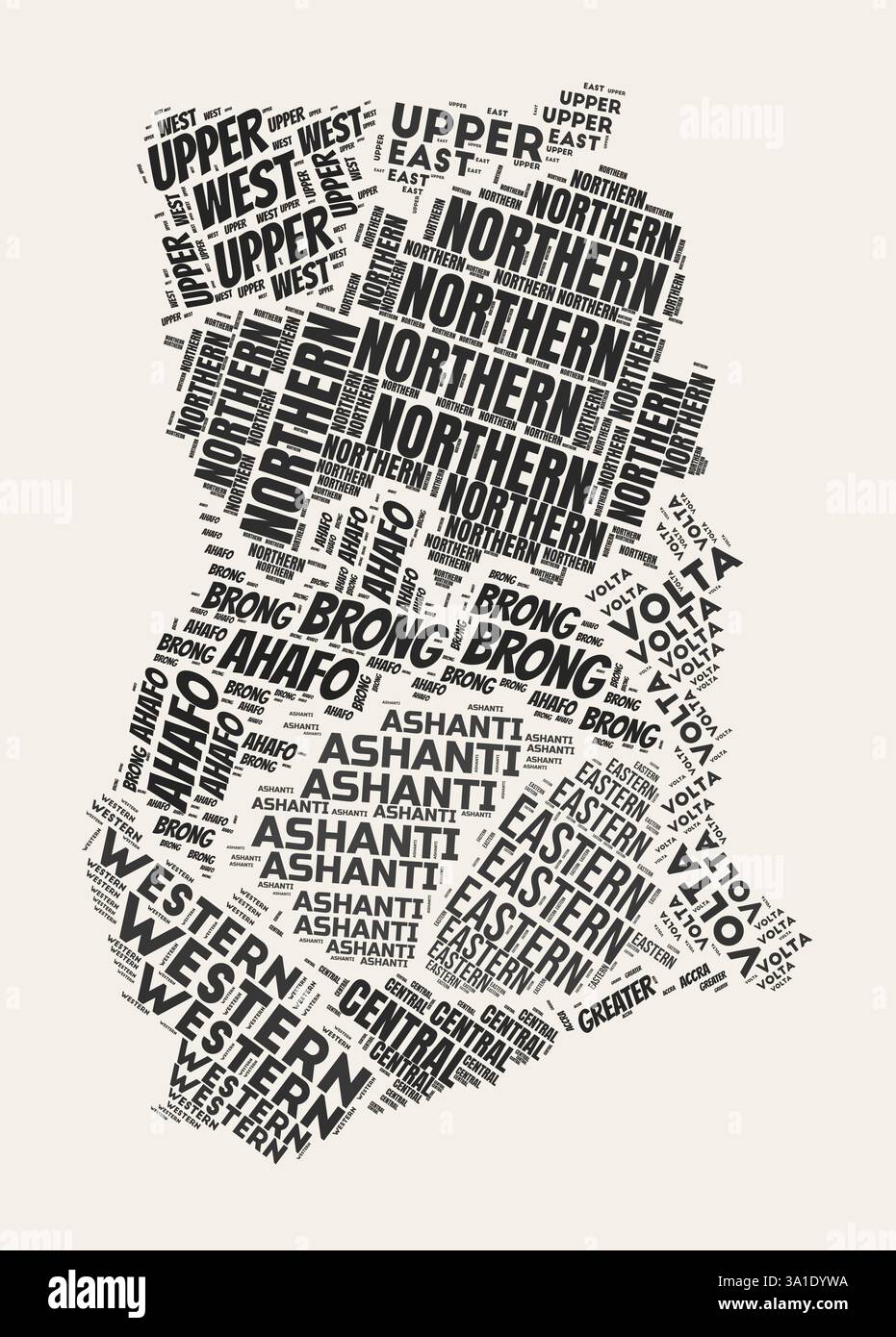 Ghana Word Cloud. Country with regions division. Ghana typographic text ...