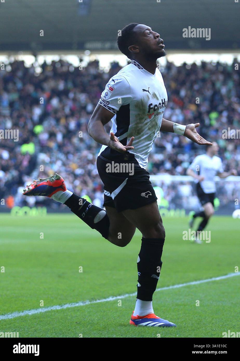 Derby County's Ebou Adams celebrates after scoring his sides second ...