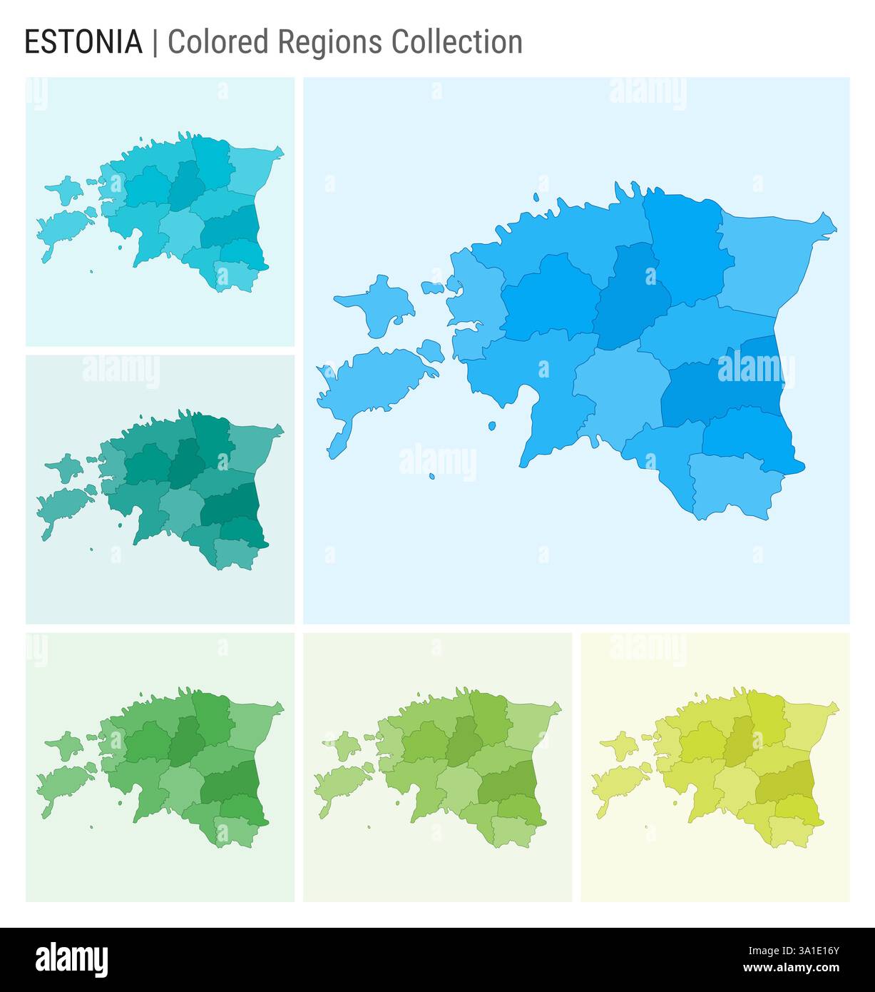 Estonia map collection. Country shape with colored regions. Light Blue ...
