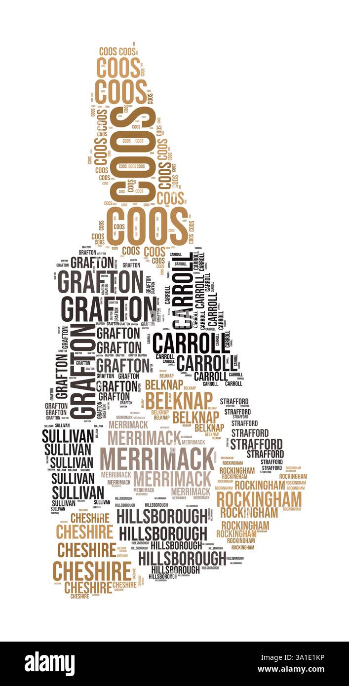 New Hampshire Word Cloud. State shape with county division. New ...