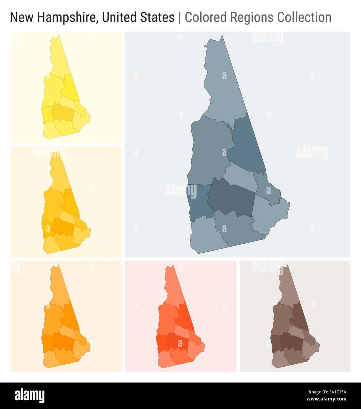New Hampshire, United States. Map collection. State shape. Colored ...