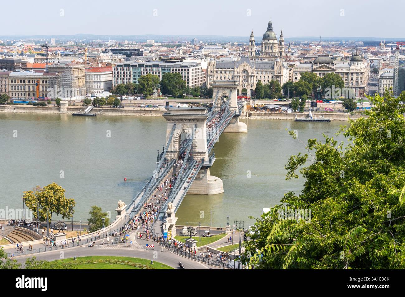 The Pest side of Budapest with St. Stephen's Basilica, the Chain Bridge ...