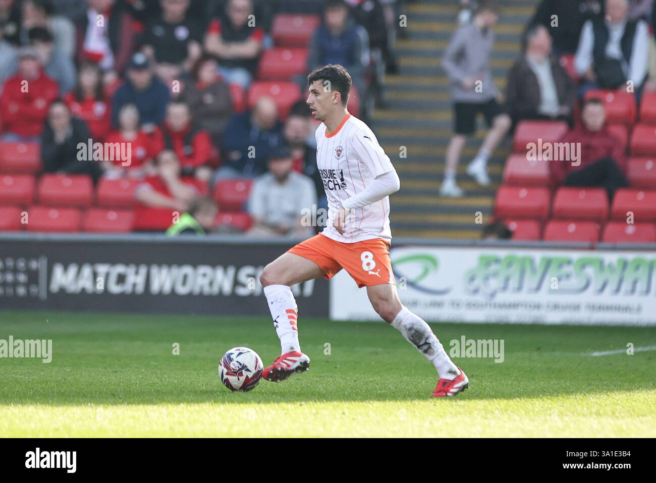 Albie Morgan of Blackpool with the ball during the Sky Bet League 1 ...