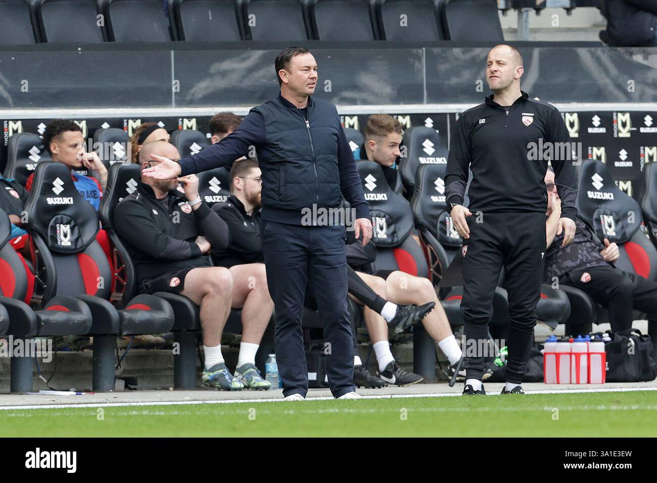 Morecambe manager Derek Adams looks on during the Sky Bet League 2 ...