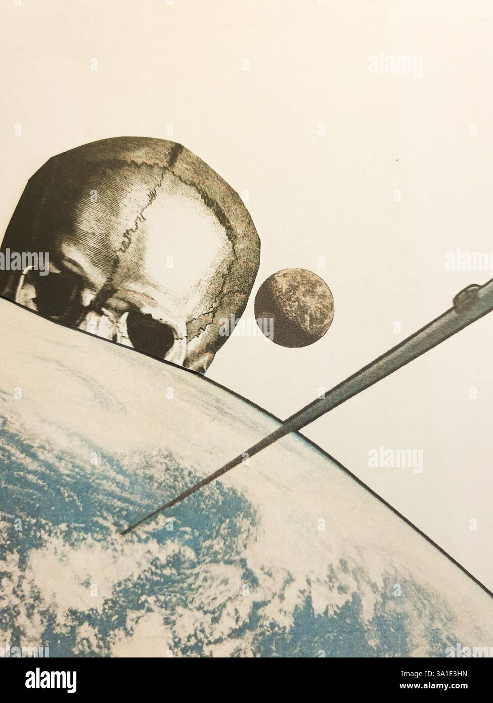 Conceptual collage art of a skull looking onto planet earth Stock Photo ...