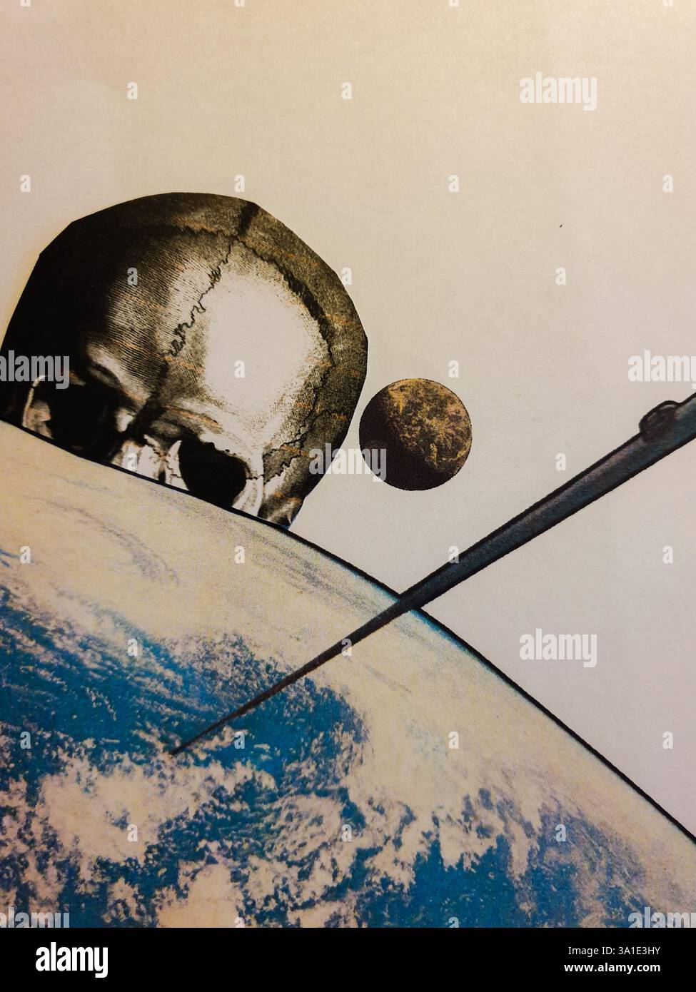 Conceptual collage art of a skull looking onto planet earth Stock Photo ...