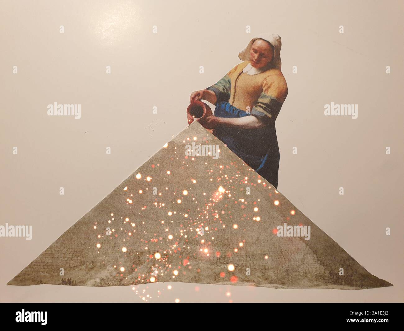 Self-made conceptual collage art of the milk maid pouring milk into a ...