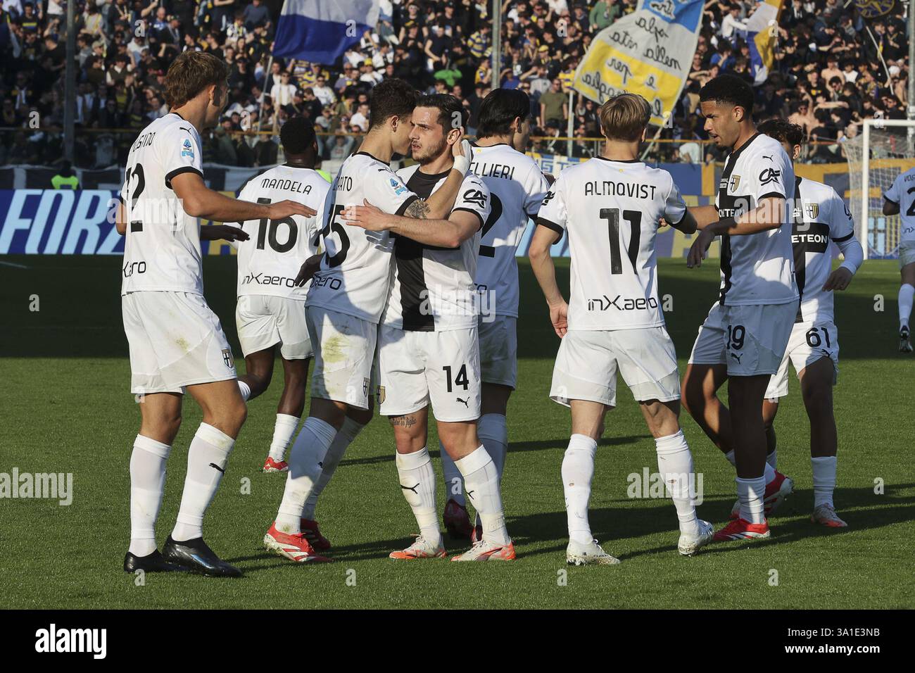 Parma, Italy. 08th Mar, 2025. Mateo Pellegrino of Parma AC celebrates ...