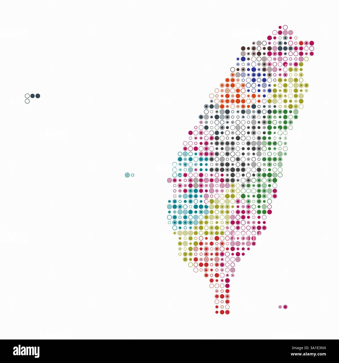 Taiwan, shape of the country built of colored cells. Digital style map ...
