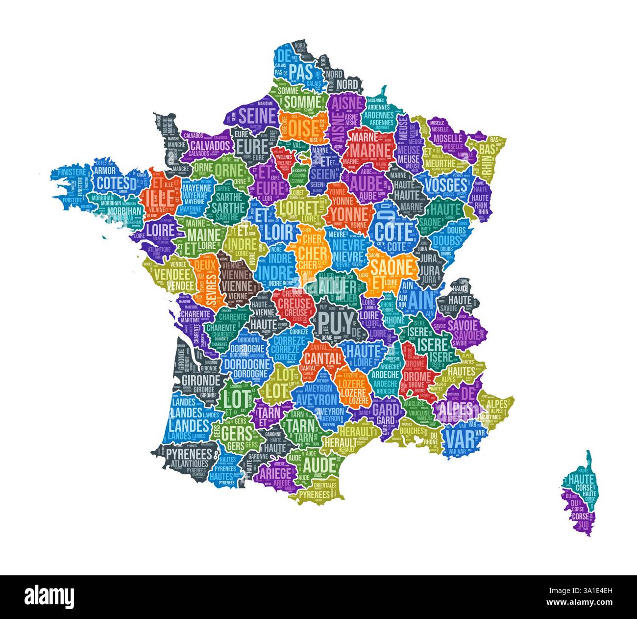 France shape. Country word cloud with region division. France colored ...