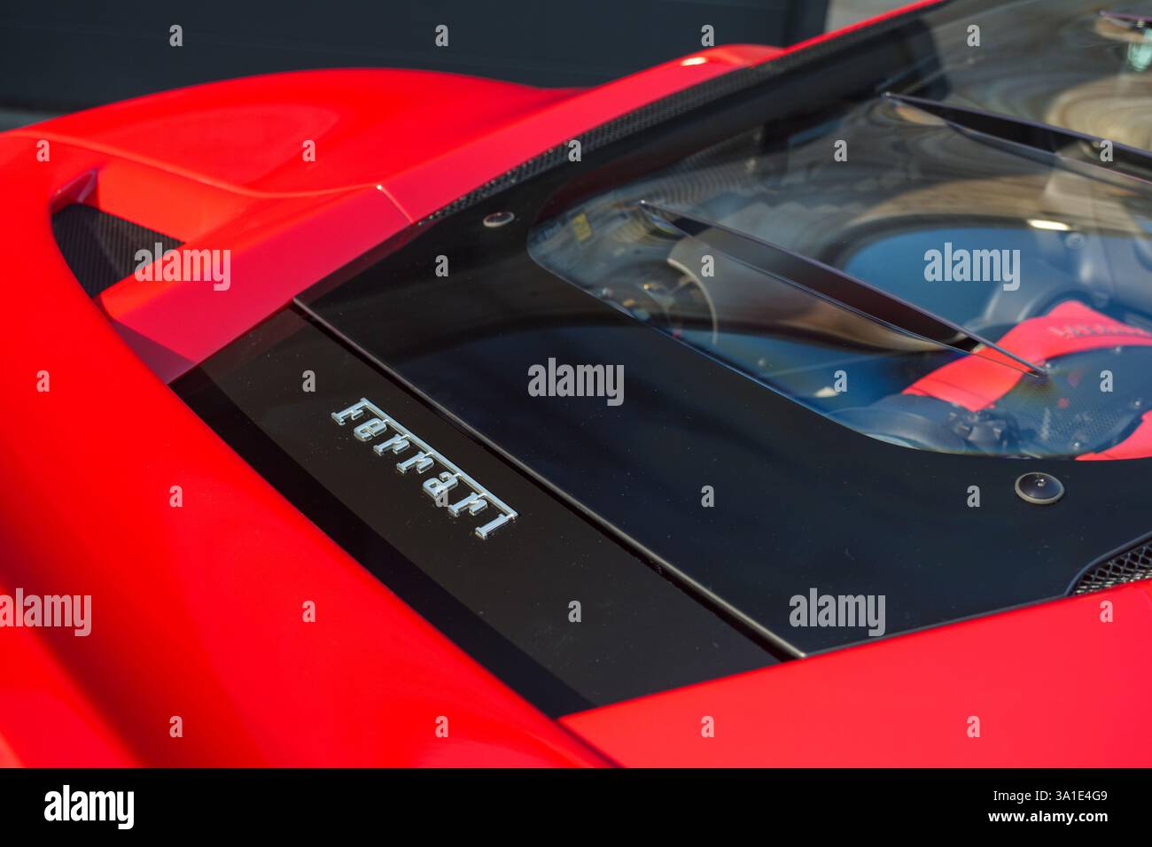 Slovenia, Ljubljana - 22 Feb 2025: Red Ferrari F8 Tributo luxury sports ...