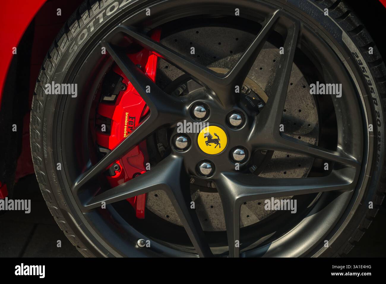 Slovenia, Ljubljana - 22 Feb 2025: Red Ferrari F8 Tributo luxury sports ...