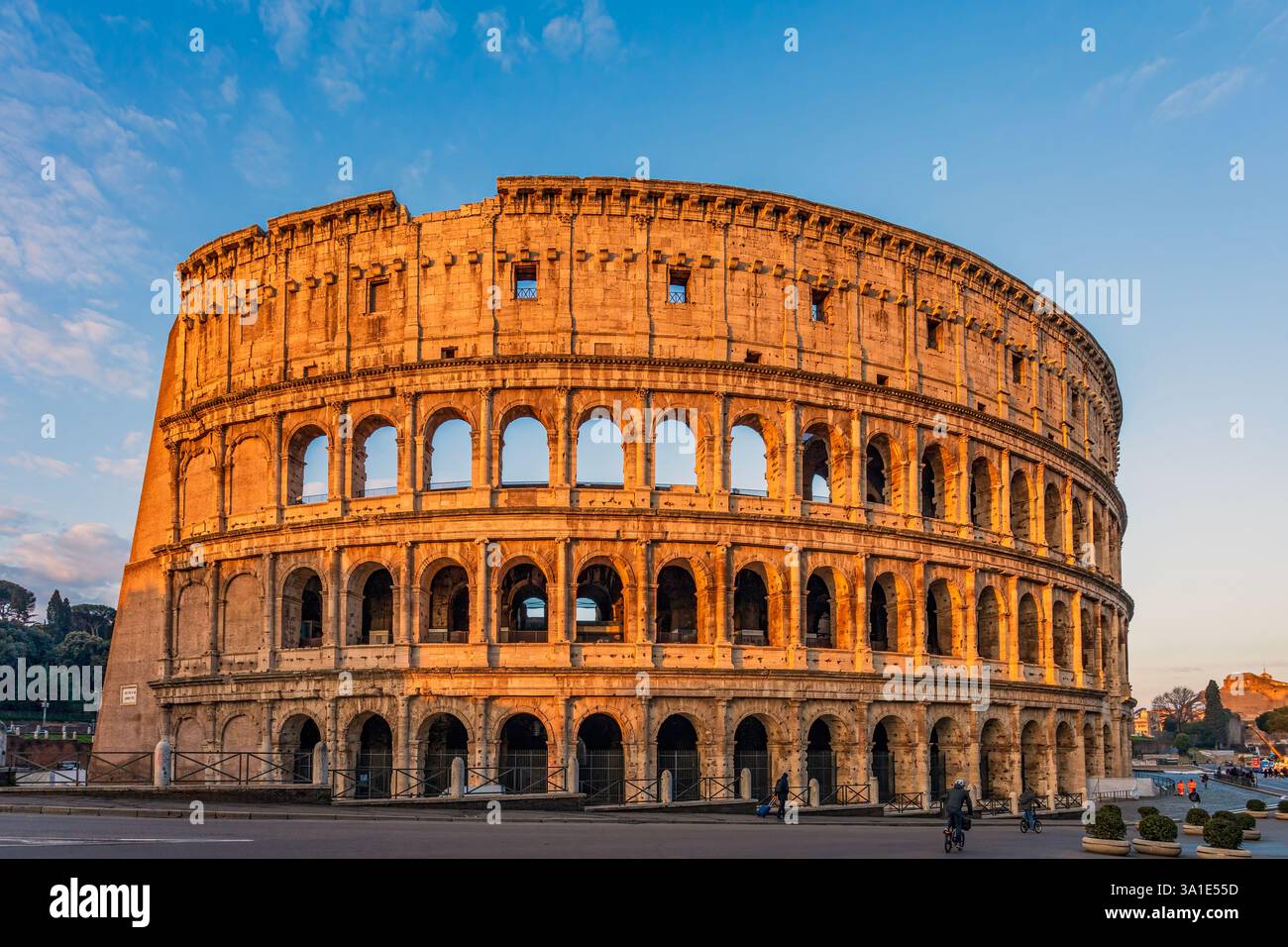 The famous Colosseum seen early in the morning during the golden hour ...