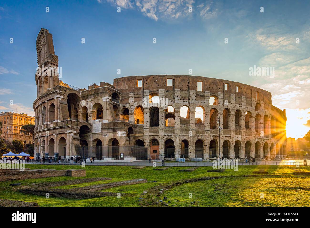 The famous Colosseum in the morning during the golden hour sunrise ...