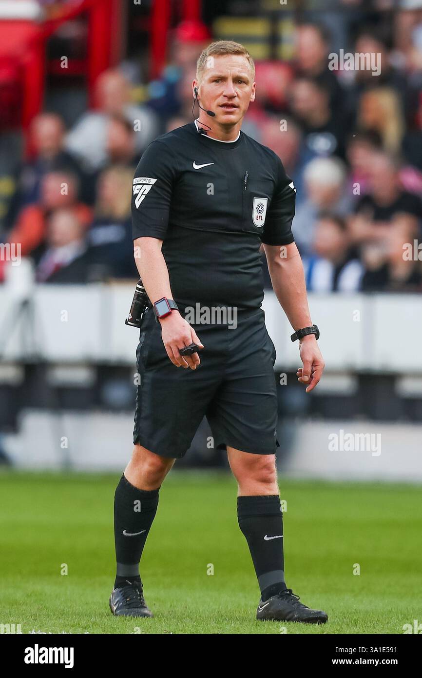 Referee John Busby during the Sheffield United FC v Preston North End ...