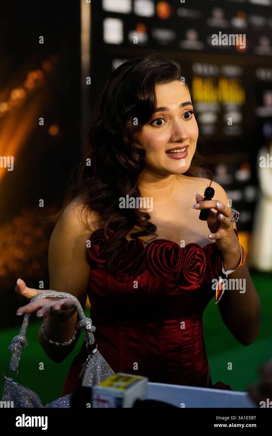 Bollywood actor and singer Aaliyah Qureishi speaks with media as she ...