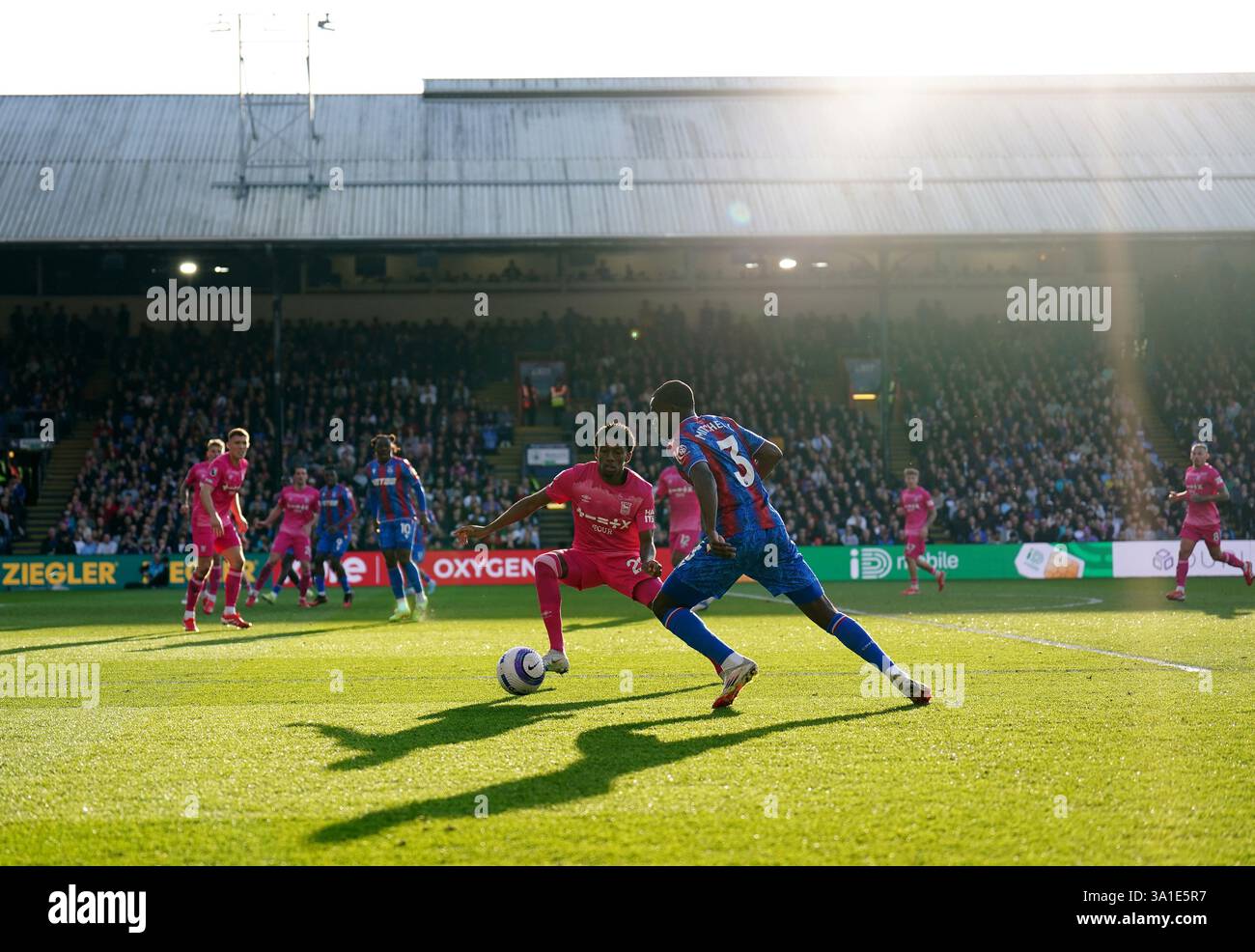 Crystal Palace's Tyrick Mitchell (right) and Ipswich Town's Jaden ...