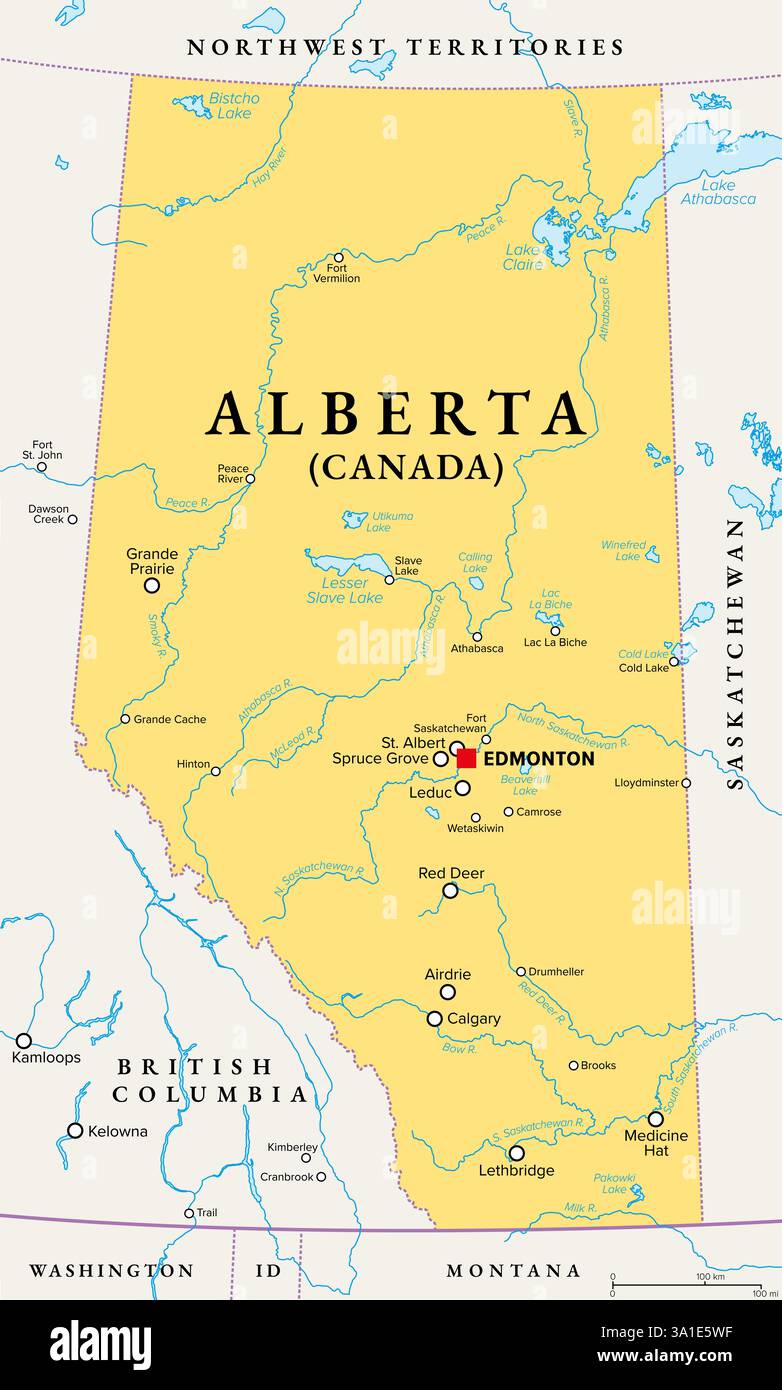 Alberta, province of Canada, political map with boundaries, cities ...