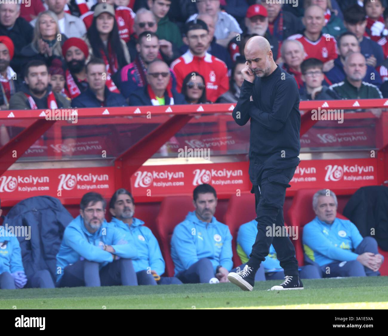 Nottingham, UK. 08th Mar, 2025. Pep Guardiola (Man City manager) at the ...
