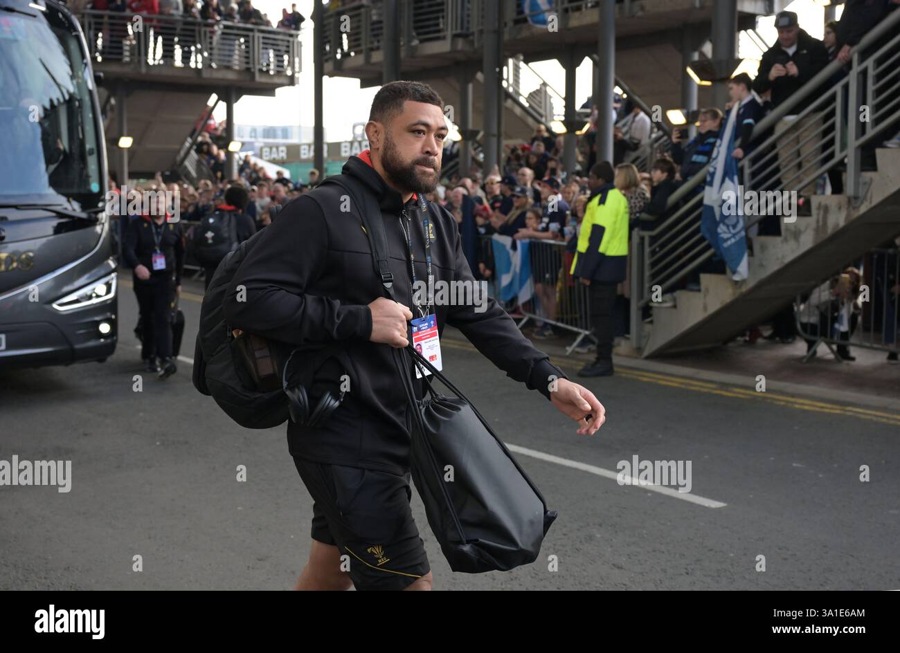 Edinburgh, Scotland, 8th March 2025. Taulupe Faletau of Wales arrives ...
