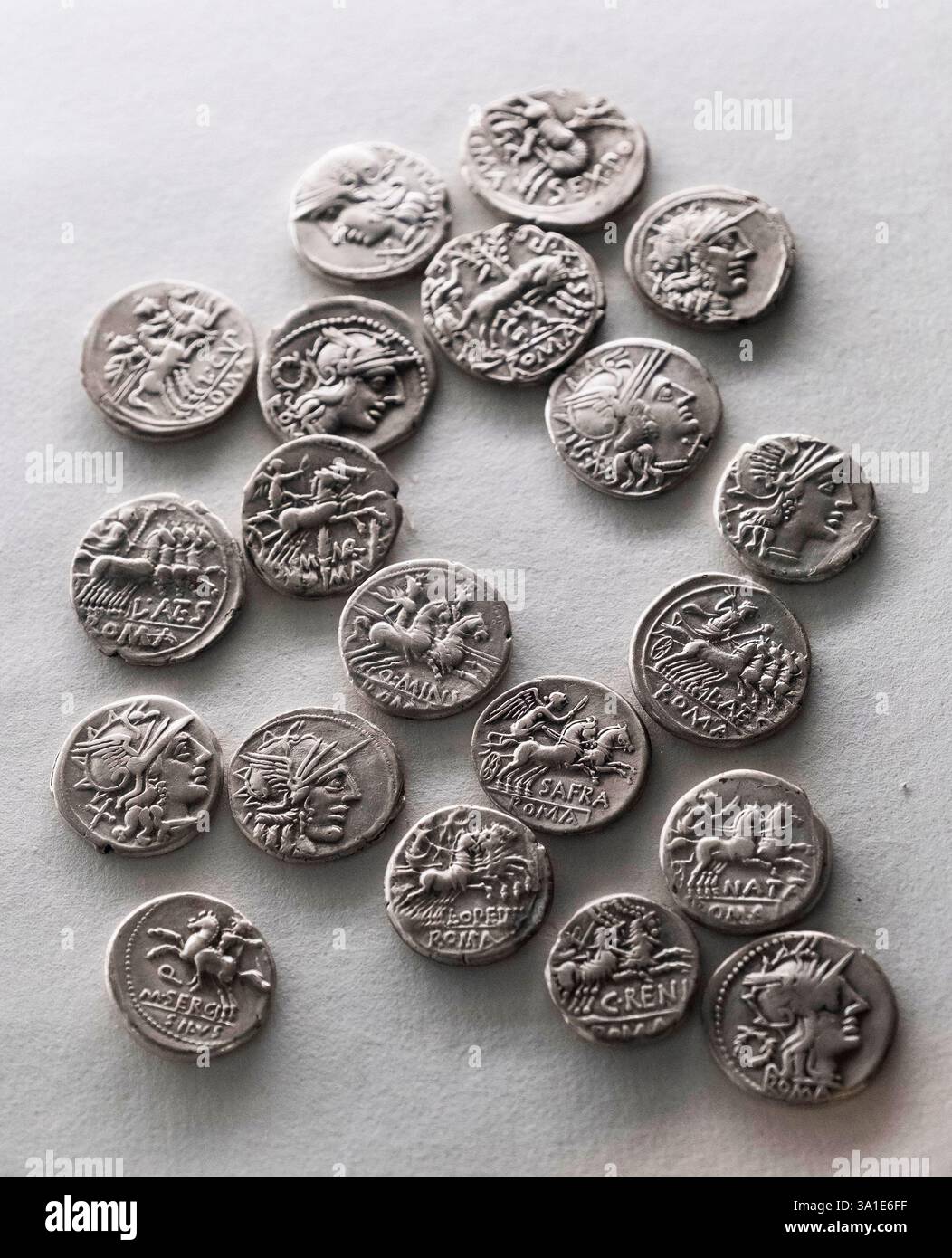 Coins from the Roman period on display in the Archaeological Museum of ...