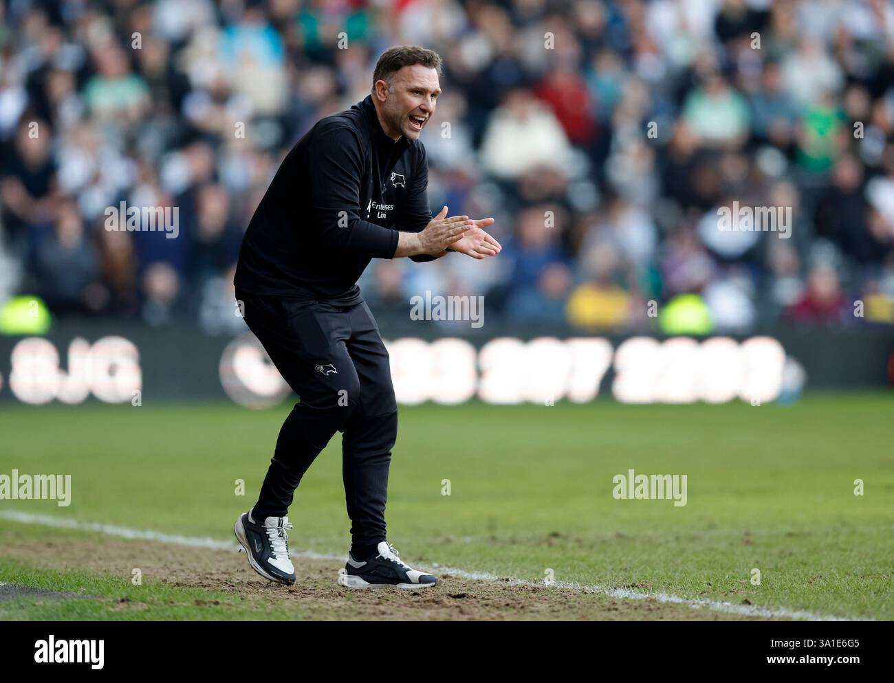 Derby County manager John Eustace during the Sky Bet Championship match ...