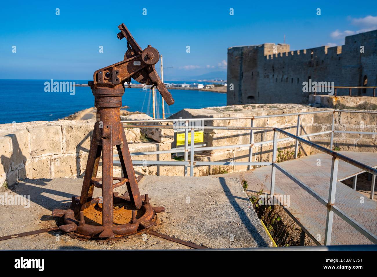 Old artillery mechanism on the fortress walls of Kyrenia in Northern ...