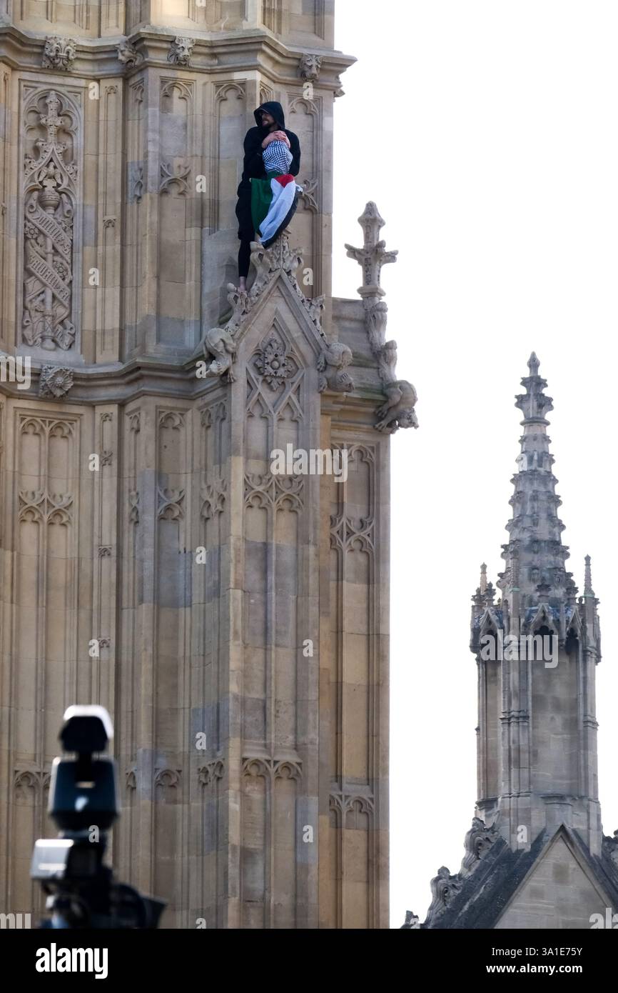Westminster, London, UK. 8th Mar 2025. A Palestine protester on the ...