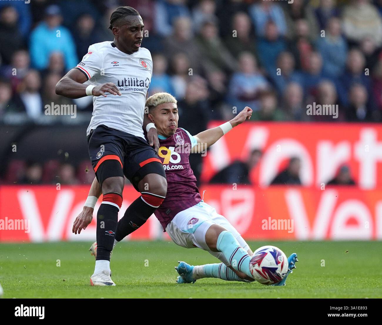 Burnley's Jeremy Sarmiento (left) and Luton Town's Amari'i Bell battle ...