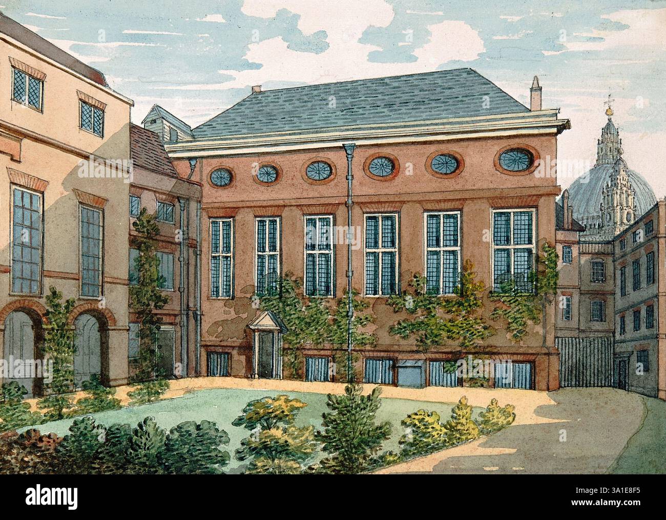 Picture watercolour drawing of the garden front of Stationers hall ...