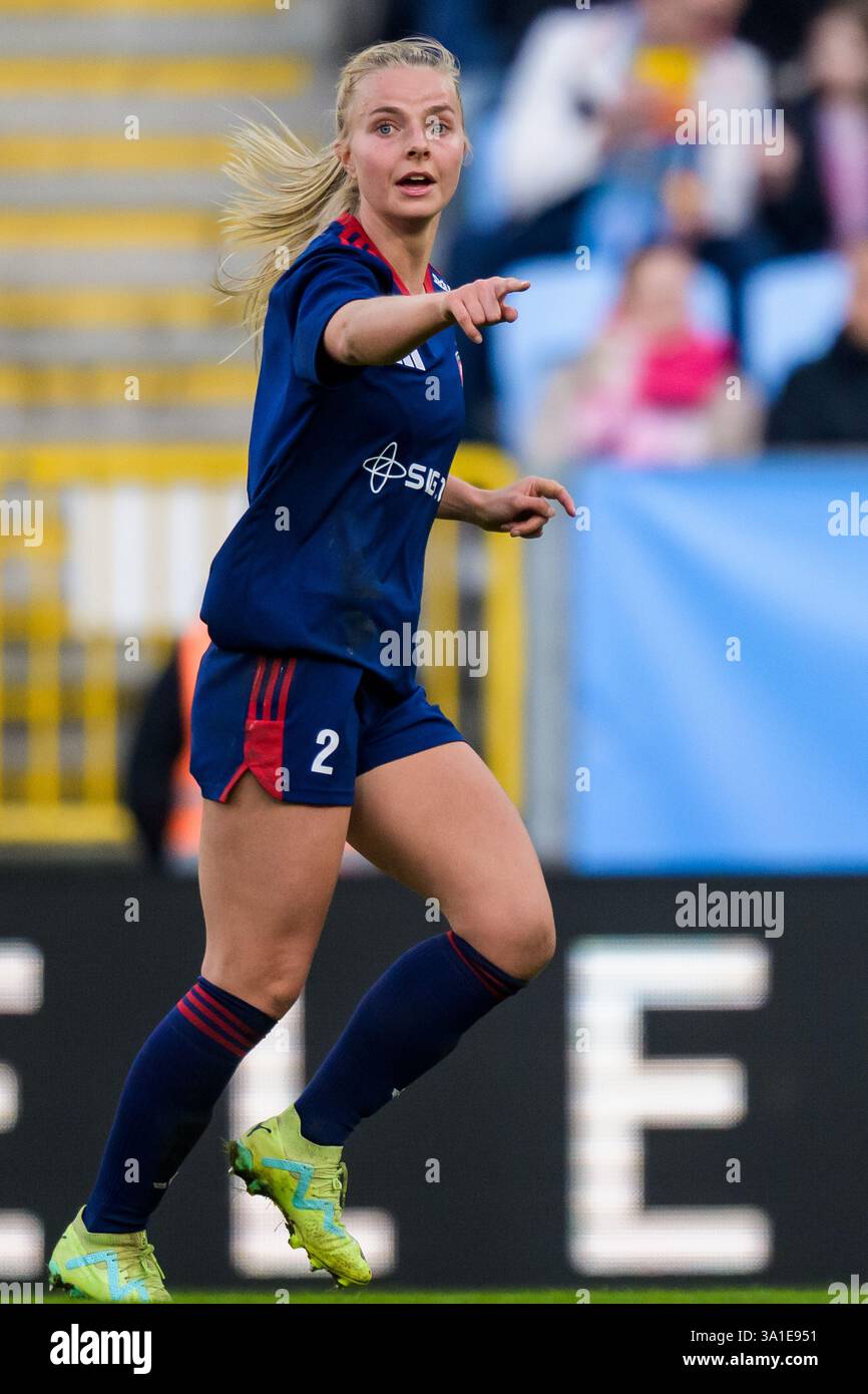 250308 Rosengårds Emilie Woldvik under fotbollsmatchen i Svenska Cupen ...