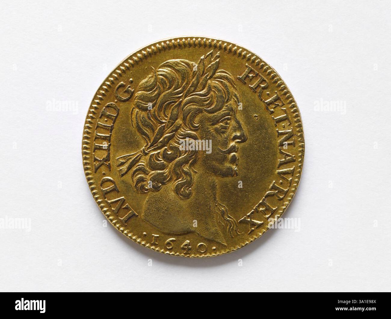 Double louis d'or de Louis XIII, 1640. Gold coin effigy of French King ...