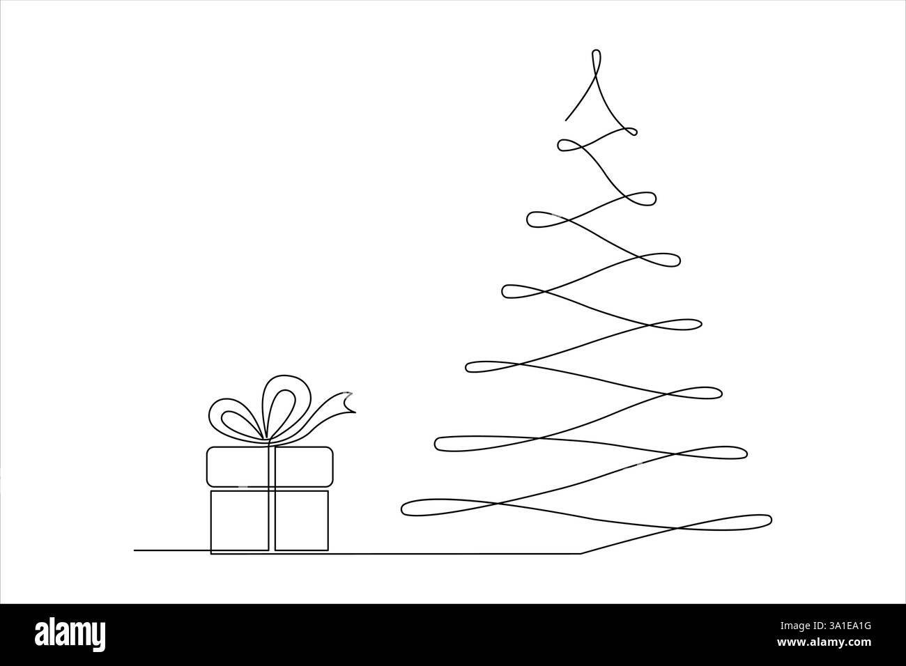 Hand drawn Christmas tree in minimalistic design. Continuous one line ...