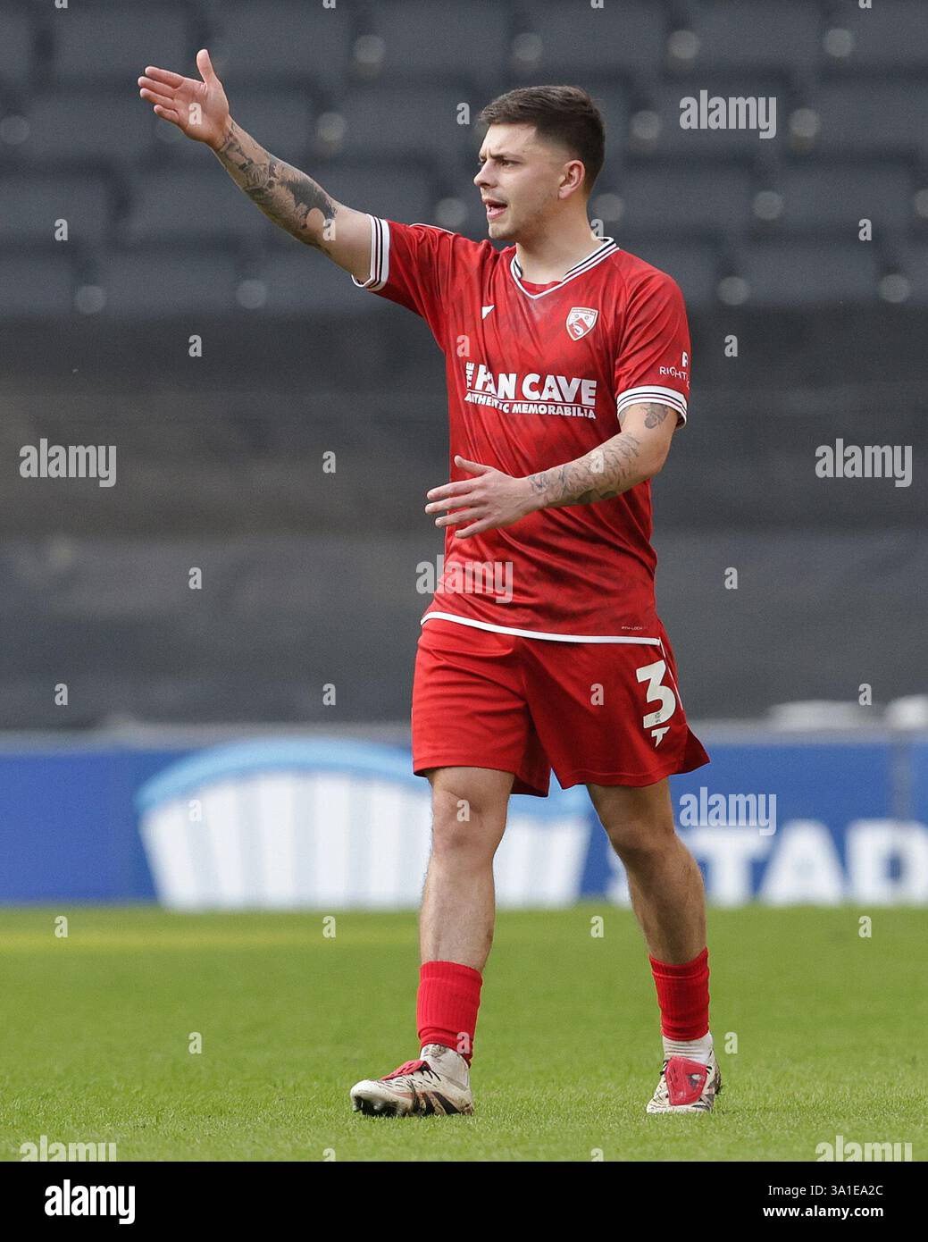 Morecambe's Adam Lewis gestures during the Sky Bet League 2 match ...